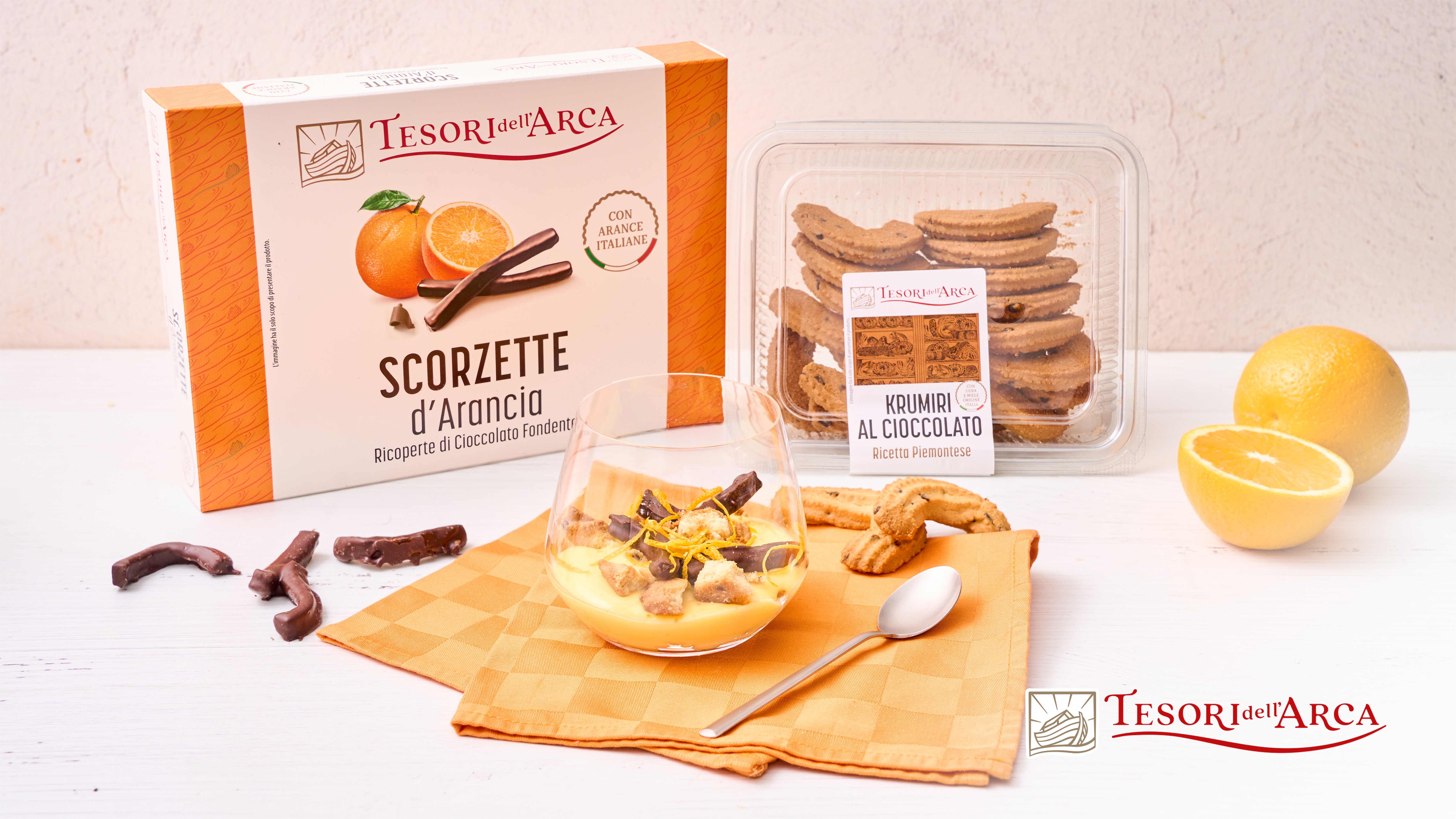 Crema all'arancia, krumiri al cioccolato e scorzette di arancia ...